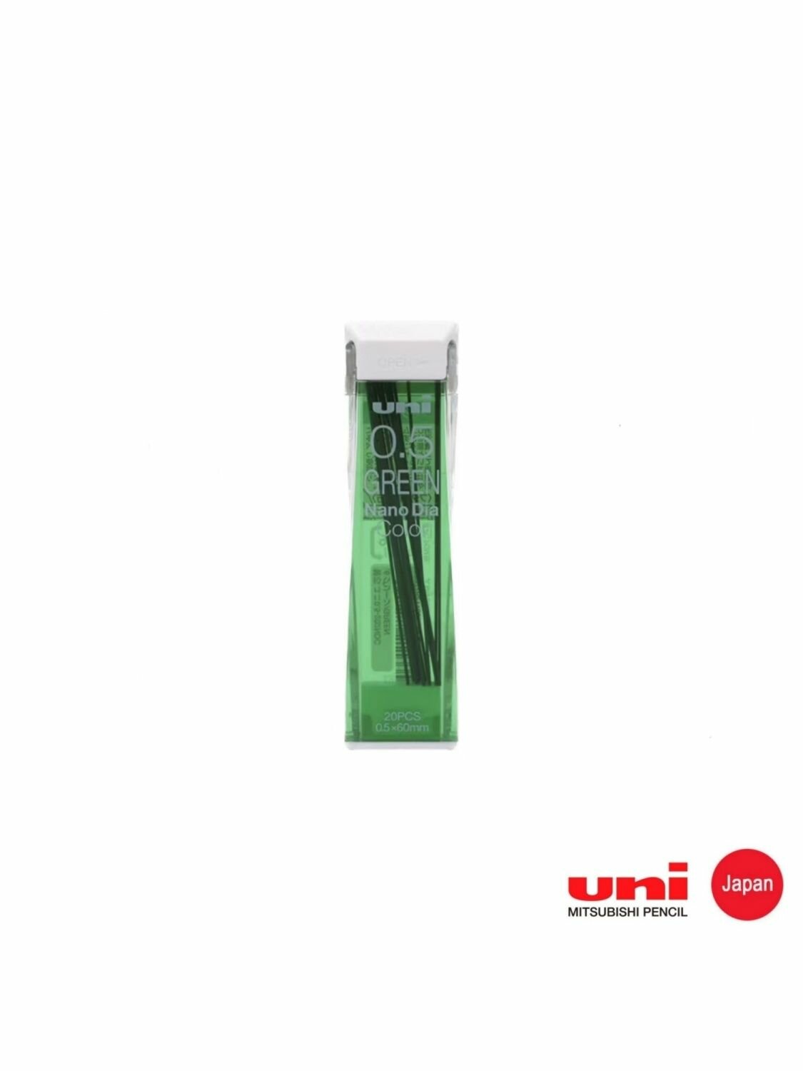 Цветные грифели (стержни) для механического карандаша Uni 202NDC, 1 пенала по 20 стержней, 0,5мм зеленый