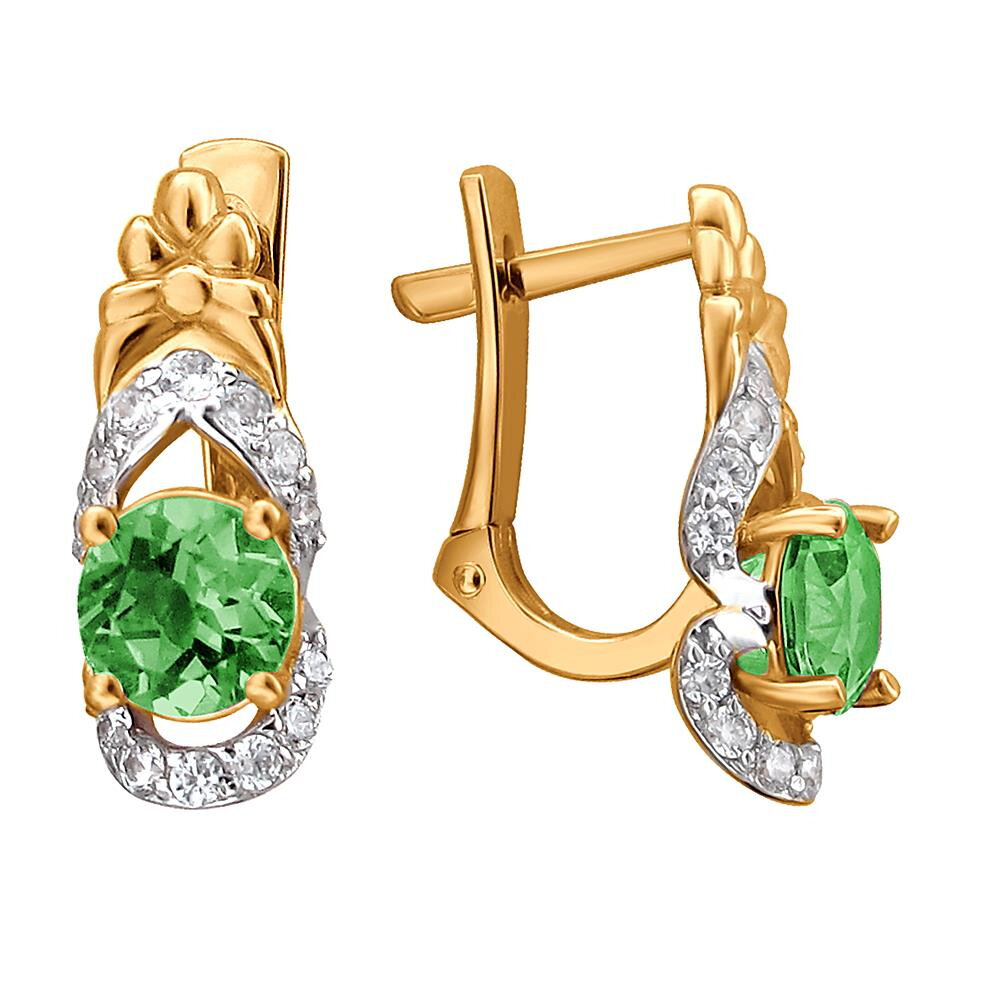 Серьги, серебро, 925 проба, хризолит, фианит