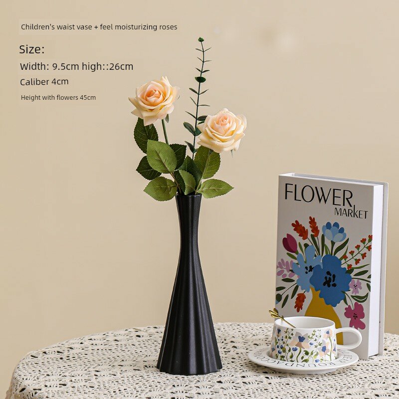 Черная изящная керамическая ваза для декора гостиной, тумбы под телевизор, для одного цветка, розы, реалистичная и