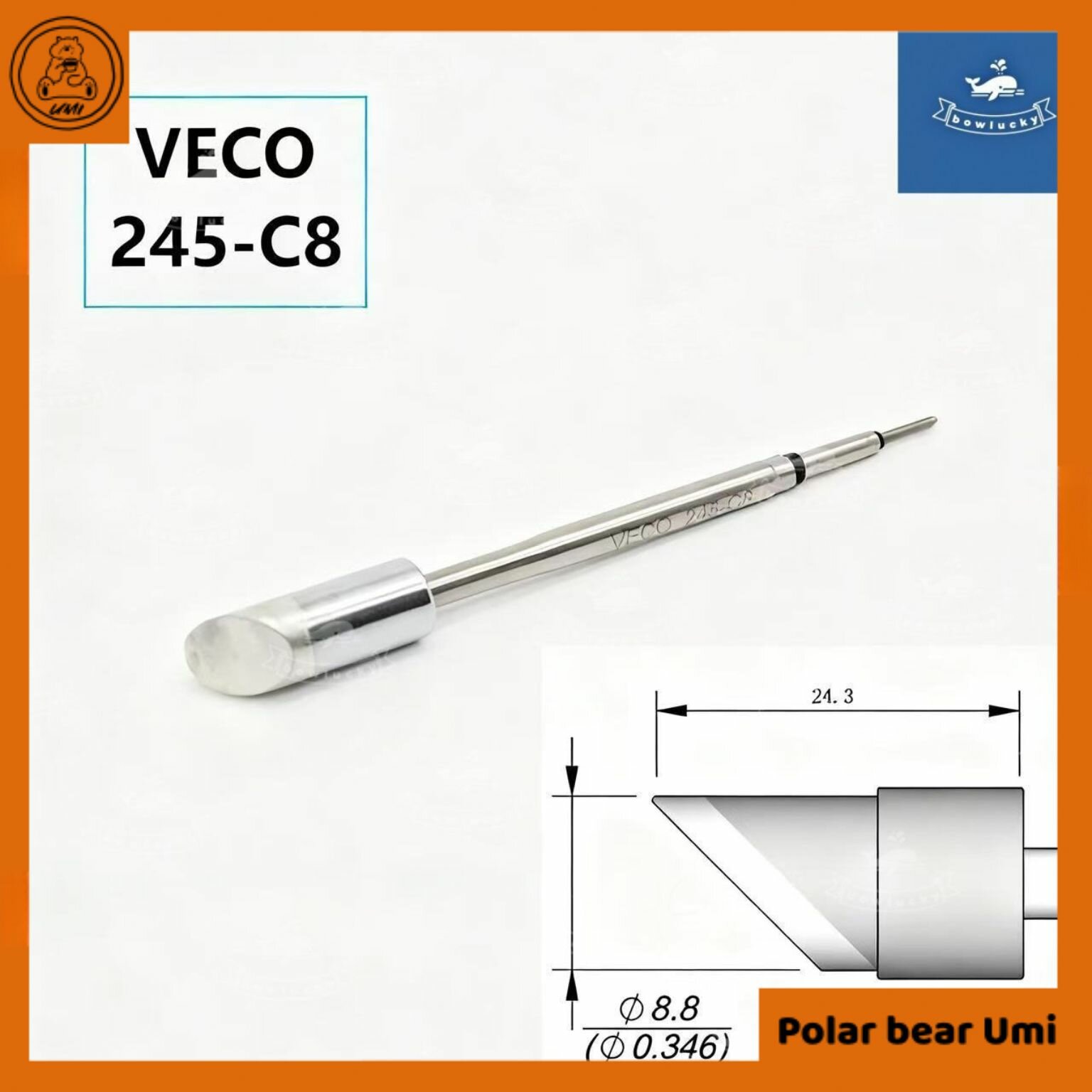 VECO Бессвинцовое паяльное жало C245- C8 Совместимая рукоятка сварочного сопла C245, быстрый нагрев, 1 предметов