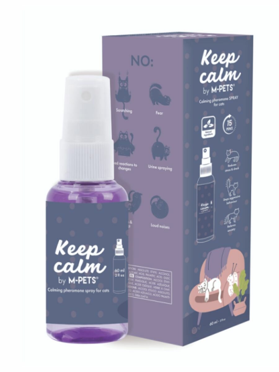 M-Pets KEEP CALM успокаивающий феромон для кошек, спрей 60 мл