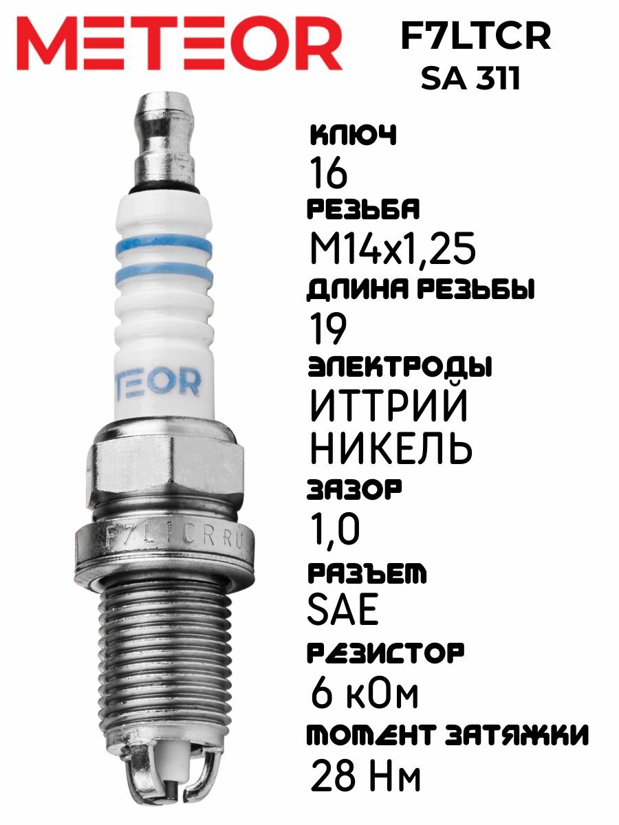 Свечи зажигания Шкода Октавия А5 1.6 BSE METEOR SA 311 F7LTCR 4 шт. свечи зажигания на Шкода Октавия А5 1.6 BSE