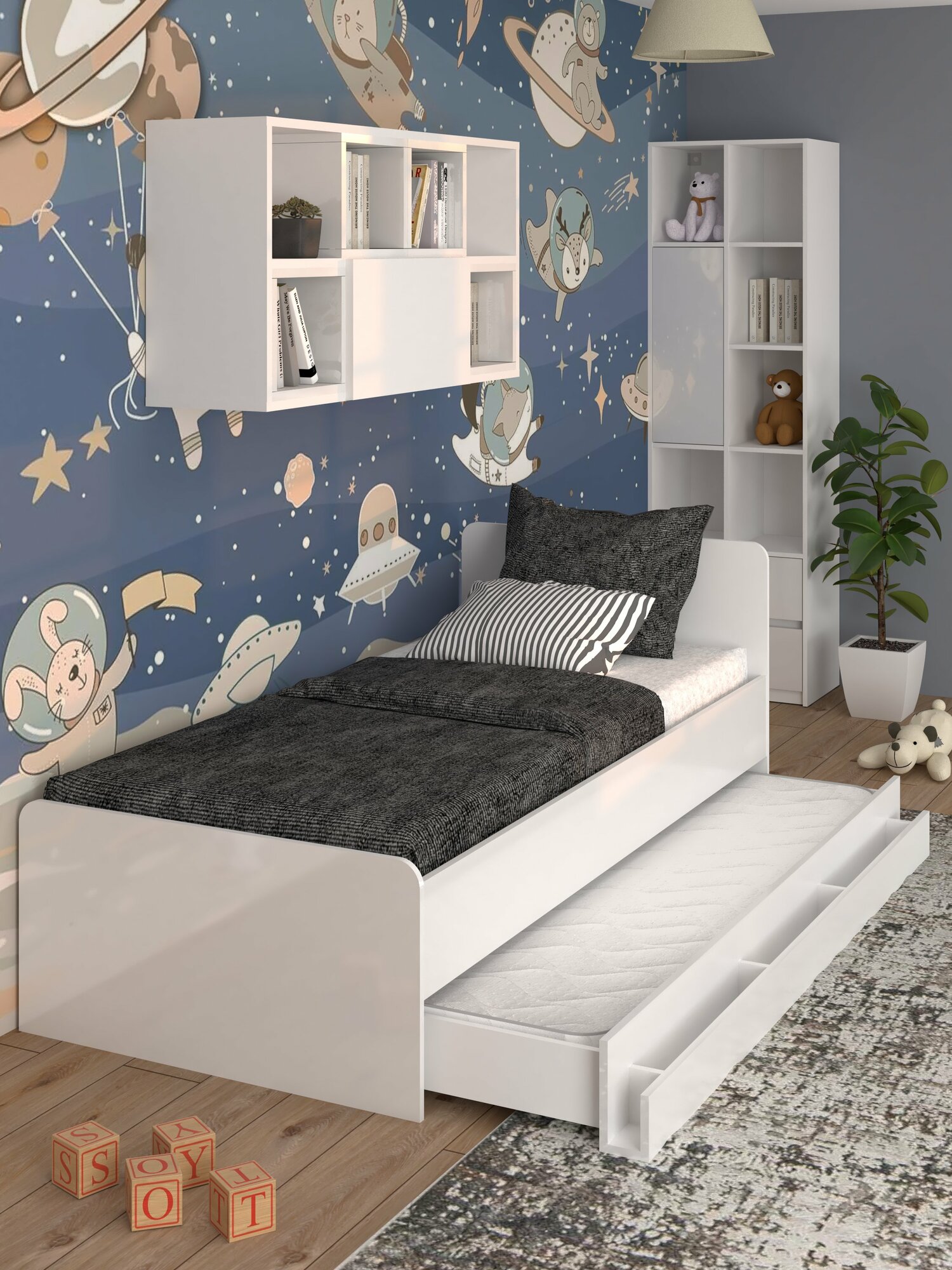 Есэндвич Grand Лаворо Кровать 90х200 с дополнительным спальным местом (Белый/Белый глянец) 203х93х80 см