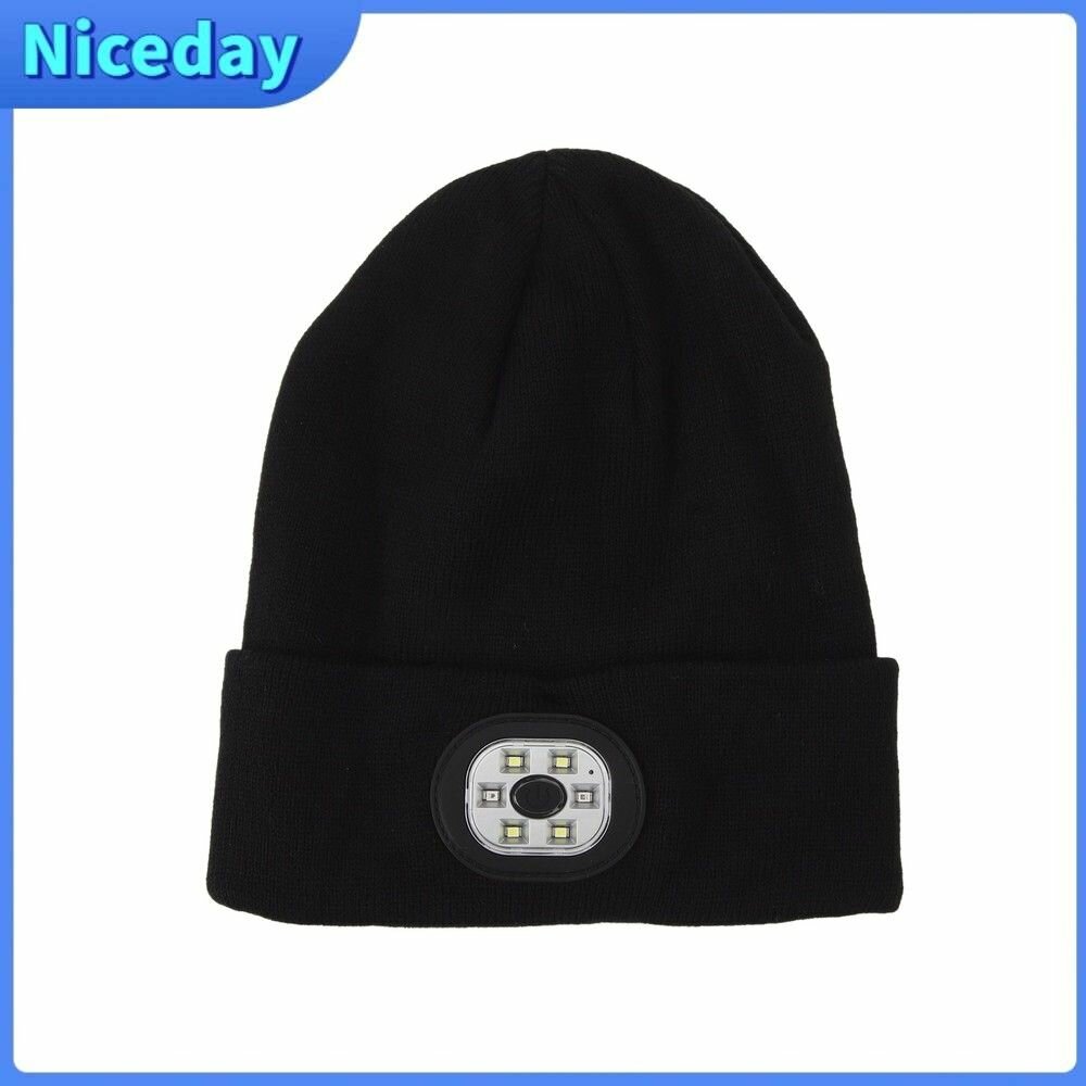 Светодиодная вязаная шапка, многофункциональная, теплая, высокой яркости, для ночного бега, верховой езды, черный