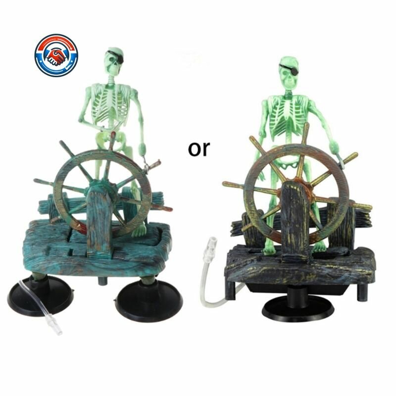 Аквариумное украшение движущийся скелет пирата на кораблекрушении с пузырьками воздуха, аксессуар для террариума и аквариума, безопасная смоляная декорация