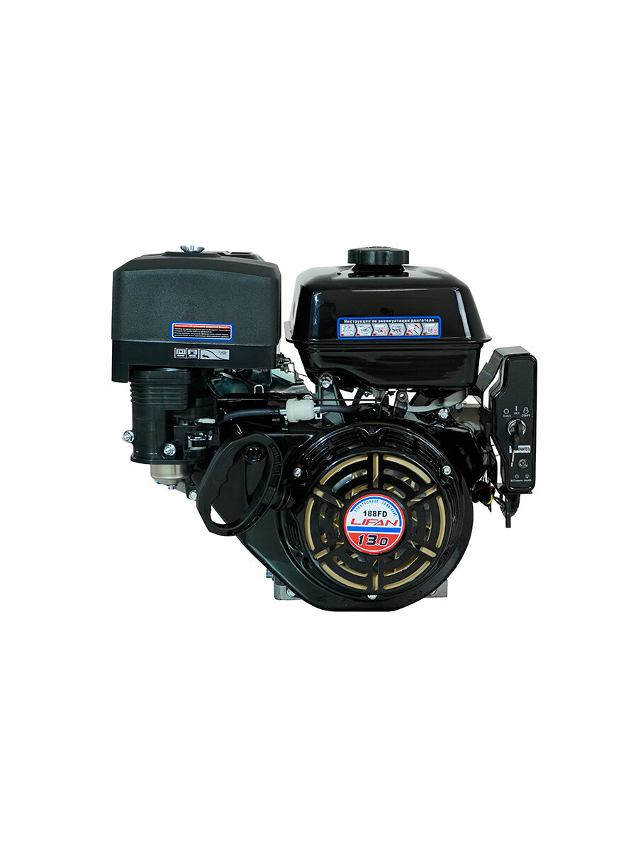 Двигатель бензиновый Lifan 188FD-V конусный вал длинный 106мм (13л. с, 389куб. см, вал конусный, ручной и электрический старт)