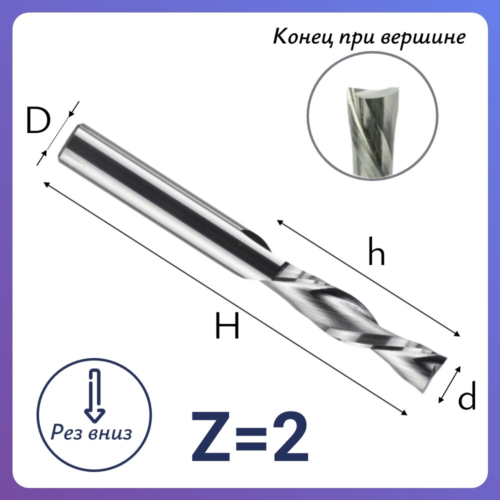 Фреза стронг Инструмент, спиральная, двухзаходная, стружка вниз, 4x22x45d-4.0