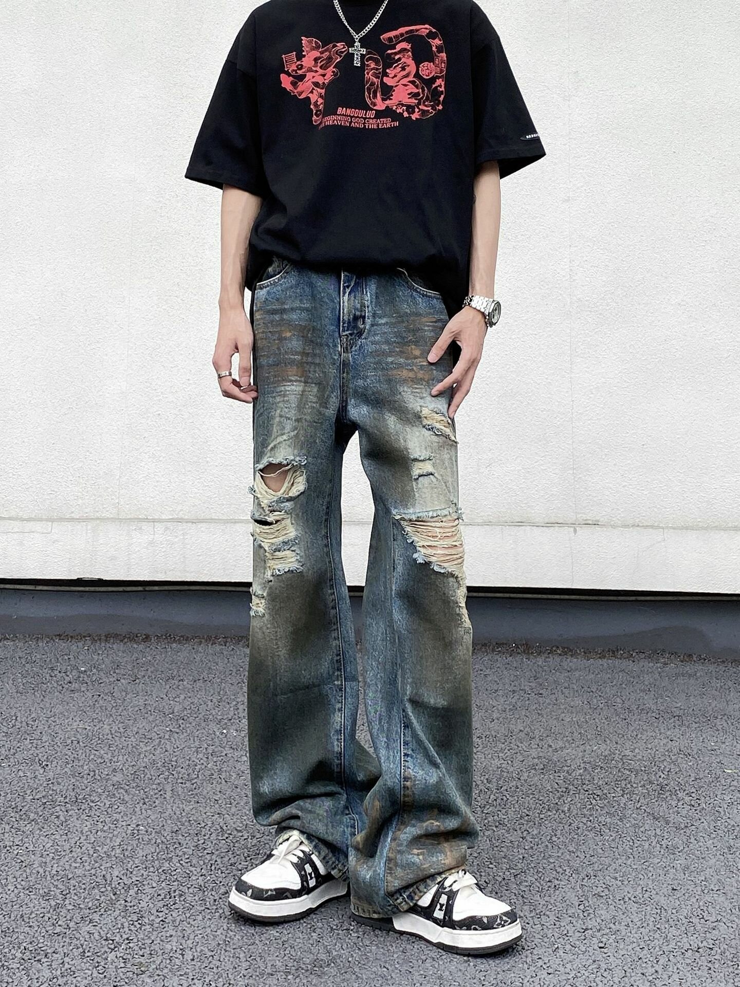 Тренд RONG CH Мужские Джинсы Лето Потертые Стиральные Свободные Стрейт Тонкие Деним, Размер_XXXL