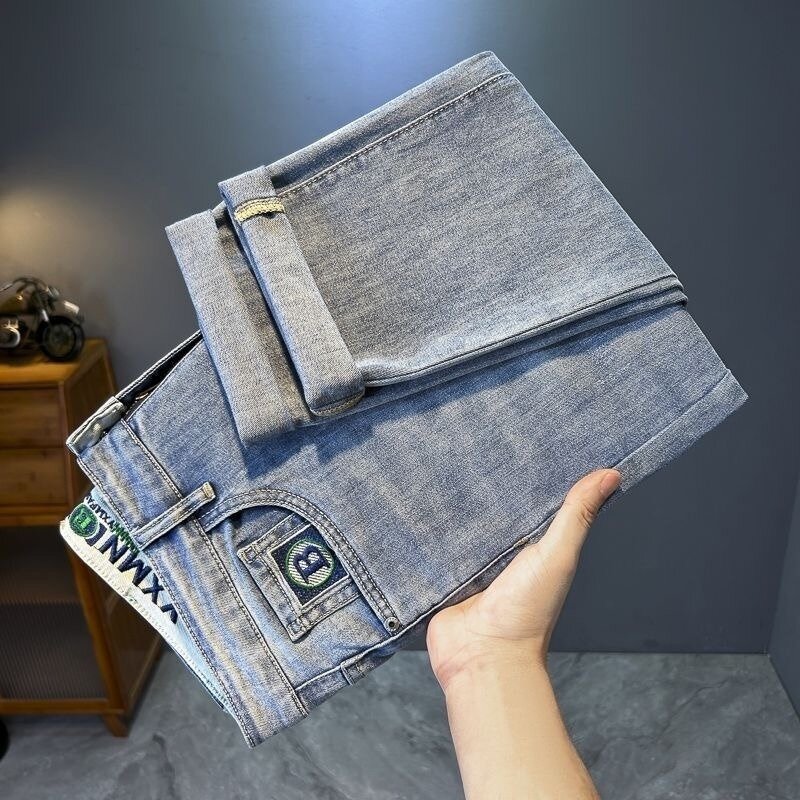 MON Мужские Джинсы Весна Синие Слим Кроп Деним, Размер_34