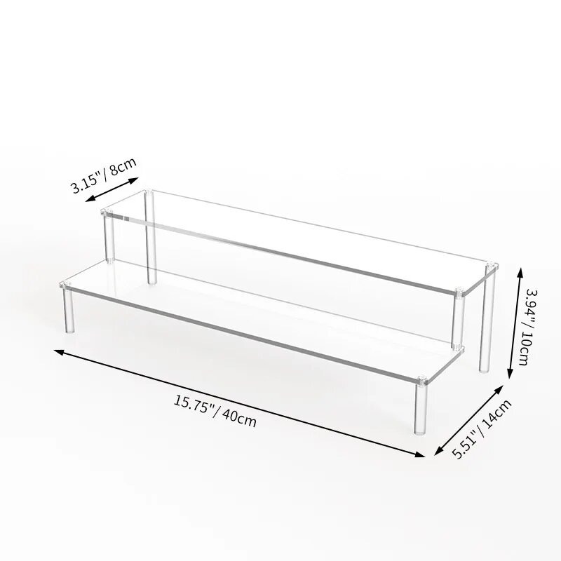 Акриловый стеллаж 40x8см, 2 яруса, прозрачный
