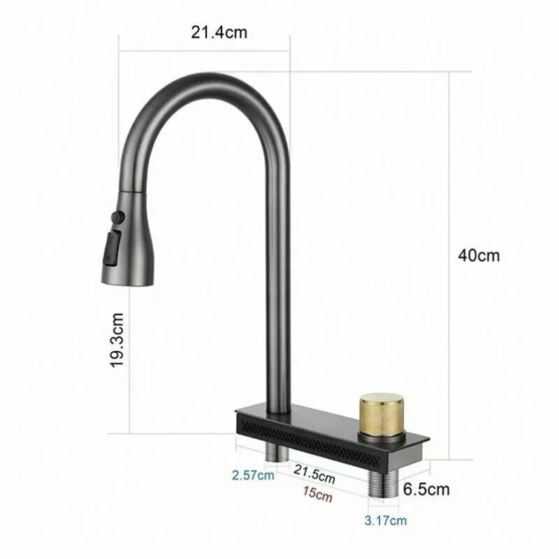 Кухонный кран с водопадом "Летящий дождь" / смеситель горячей и холодной воды / поворот на 360 градусов с 50 выходами / Выдвижная насадка 60 см/4 модели Двойное отверстие, Серый