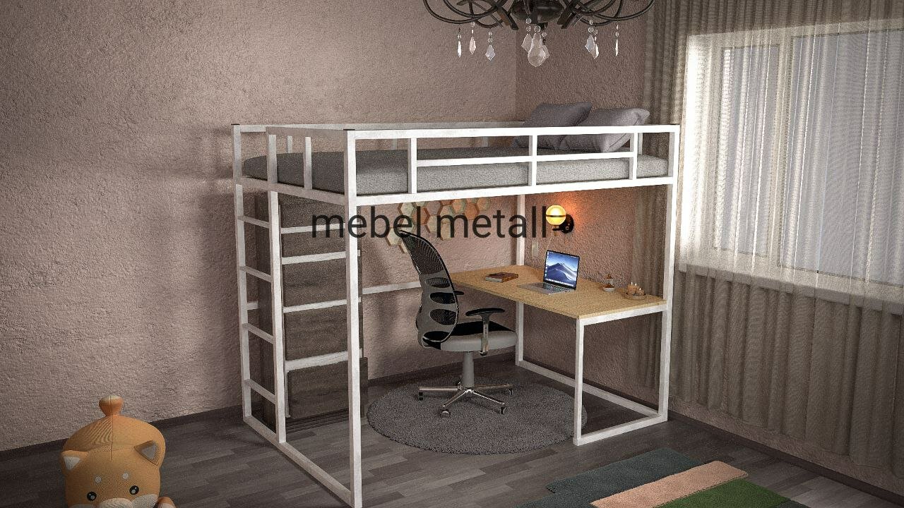 Кровать - чердак "Anna" 120*200*190 см металлическая , лофт , белая