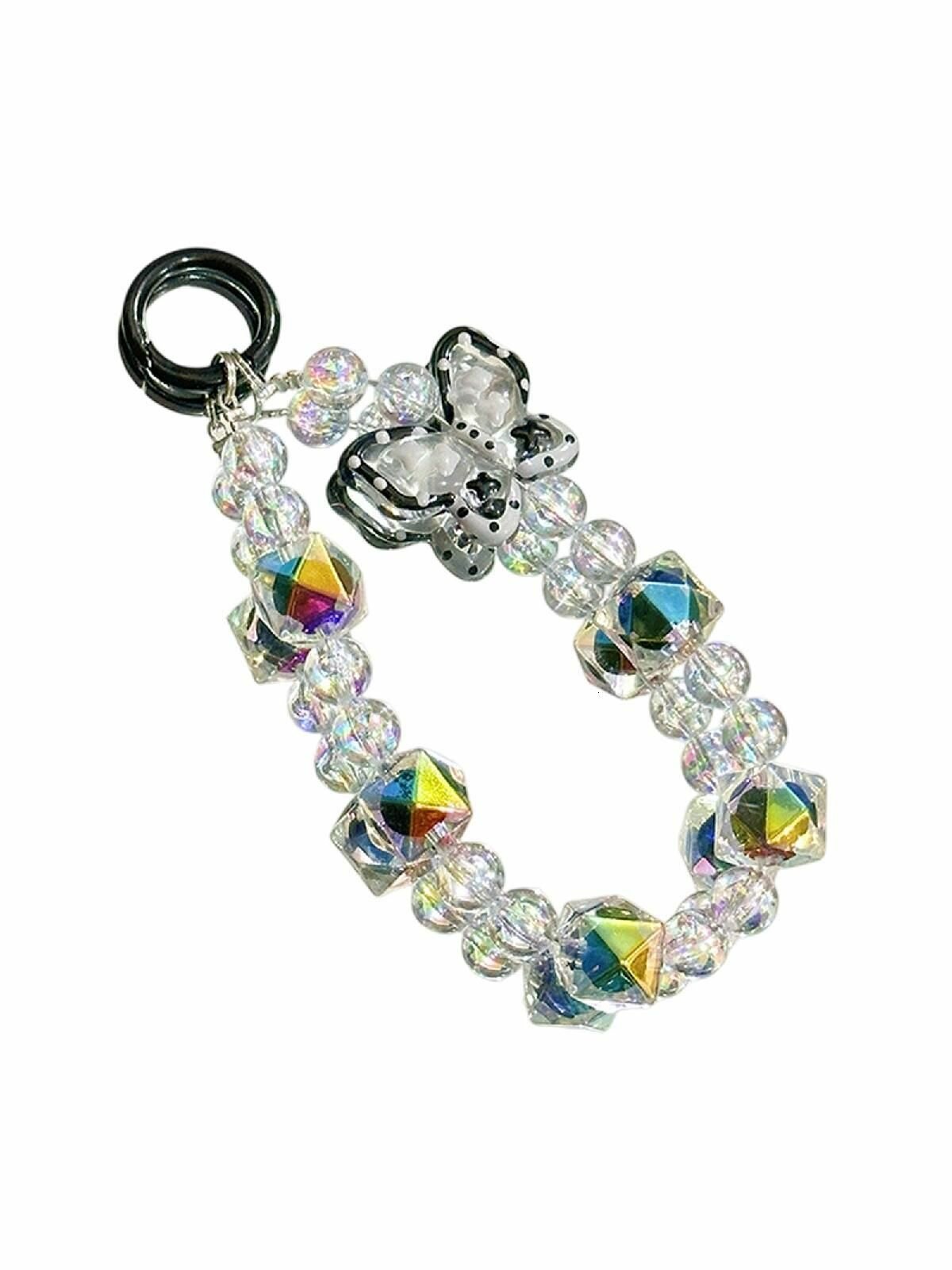 Шнурок для телефона, Подвеска-брелок для мобильного телефона с бриллиантовым бисером-бабочка из бисера-черный