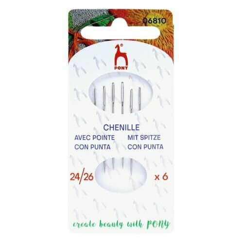 Иглы ручные для синели, глади Chenille, № 24-26, 6шт, PONY