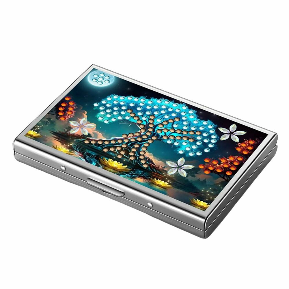Чехол для карт с алмазным декором, 9.5x6.5 см, стальной корпус, внутренняя часть из натуральной кожи
