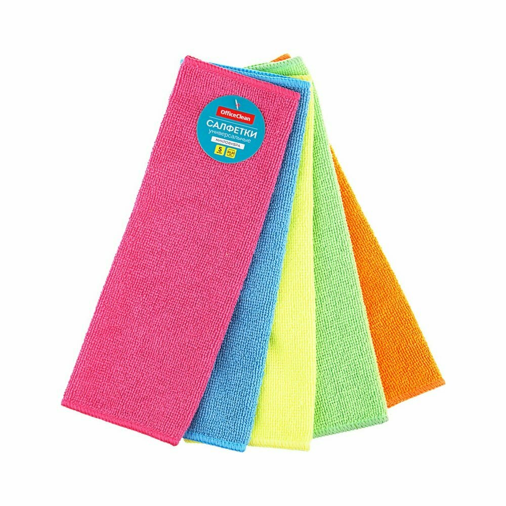 Салфетки для уборки OfficeClean универсальные, набор 5 шт, микрофибра, 30х30 см 304811