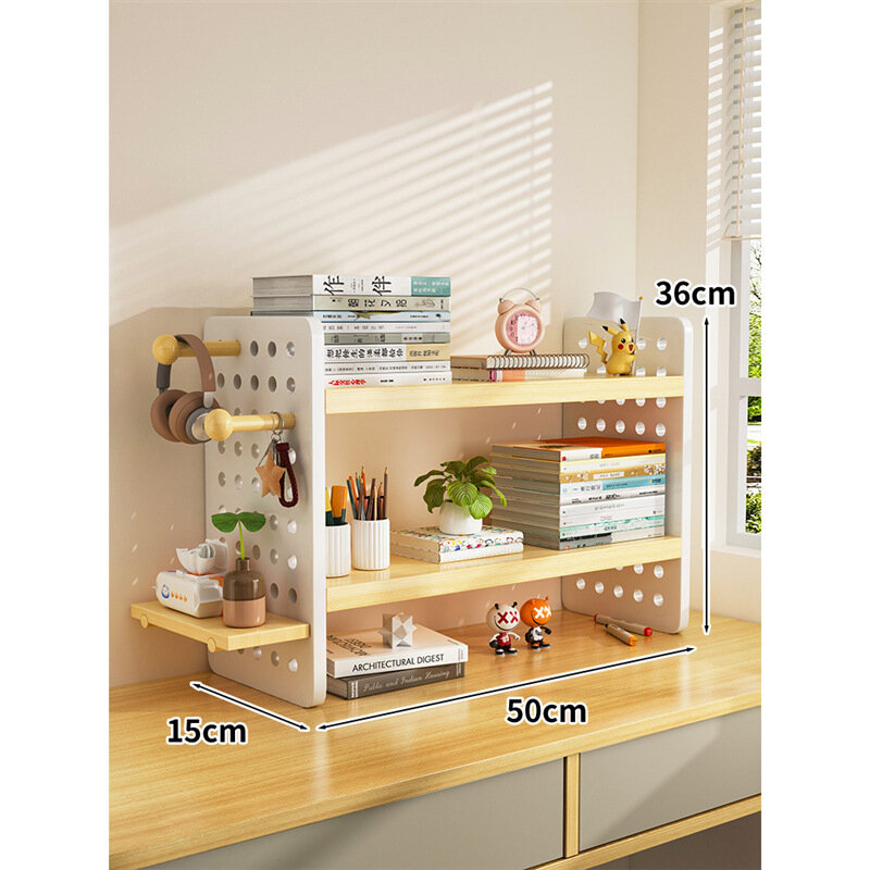 Настольный стеллаж для хранения вещей, книжная полка для хранения досок с отверстиями，50*15*36 cm