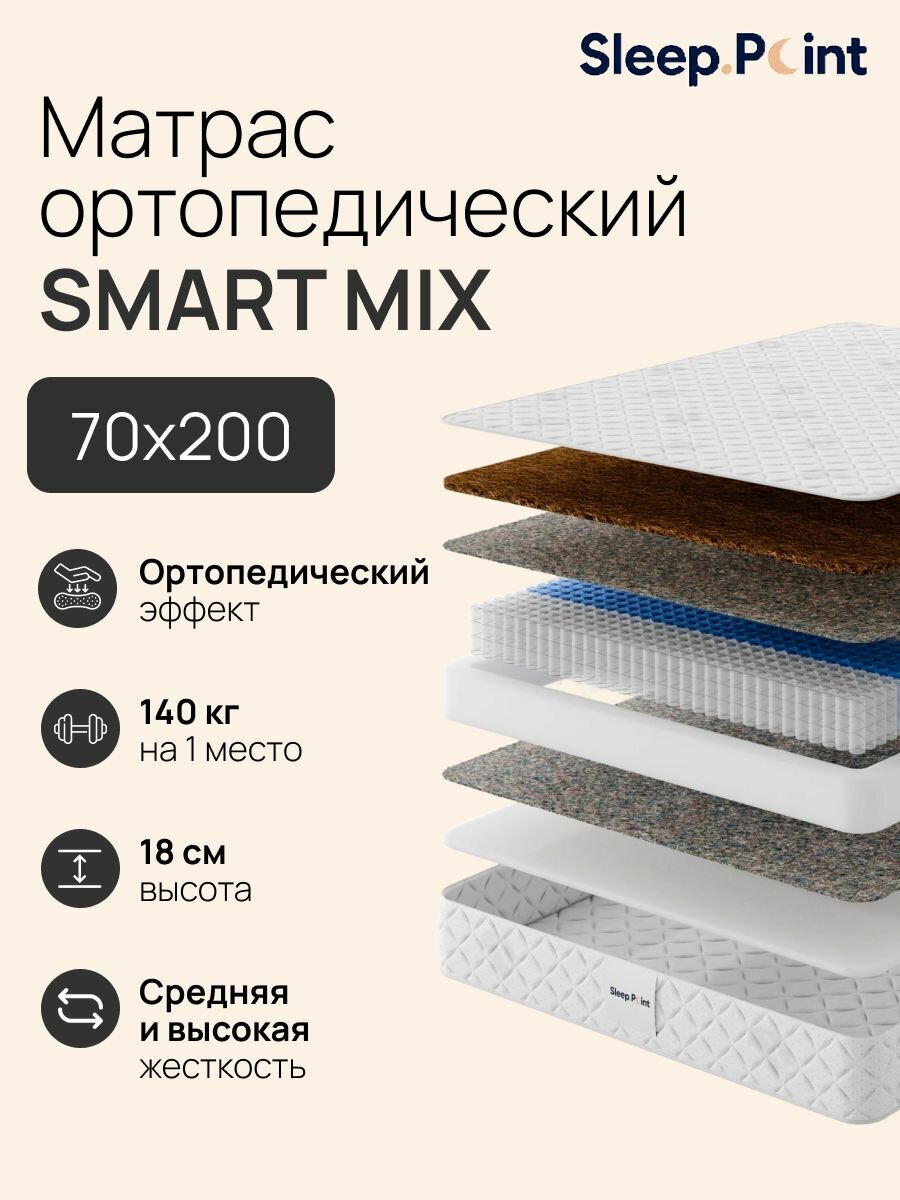 Sleep.Point Матрас SMART MIX 70х200, ортопедический, пружинный