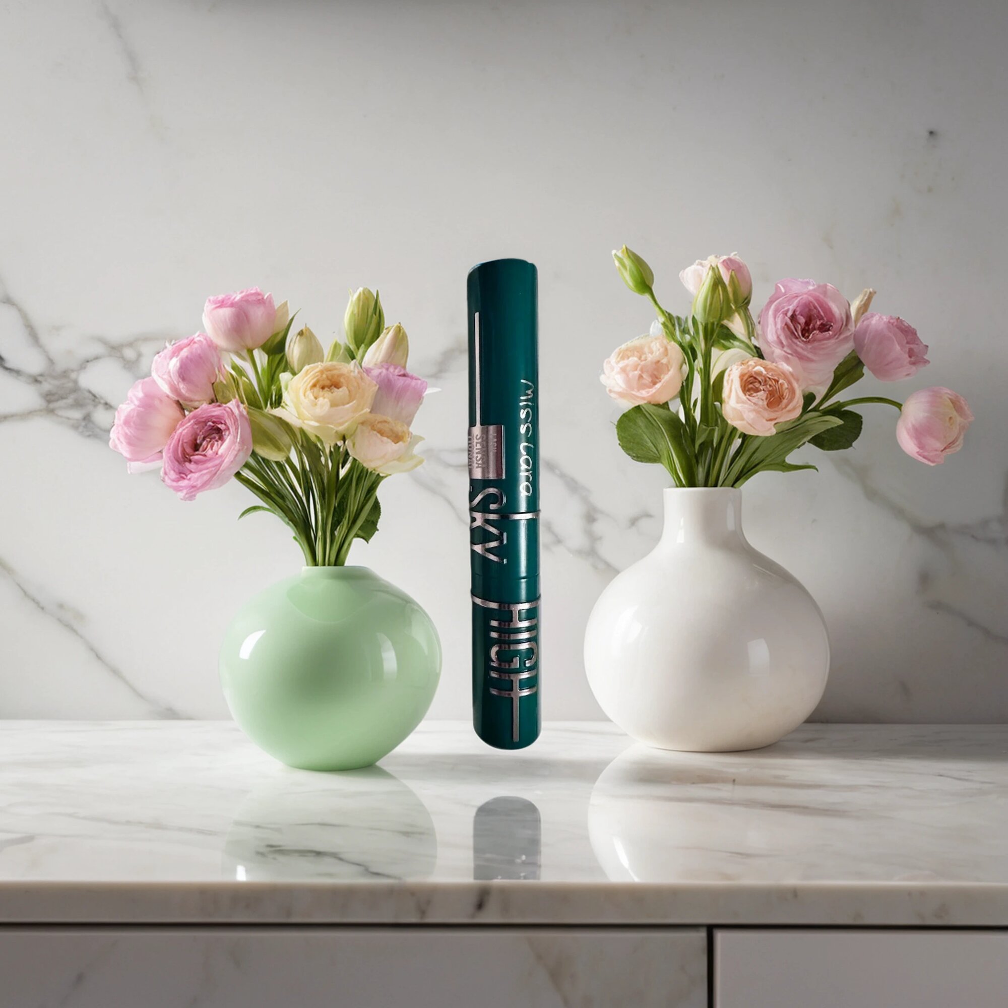 Тушь Miss Lara "Lash Sensational Sky High" зелёная, удлинение, объем, для чувствительных глаз