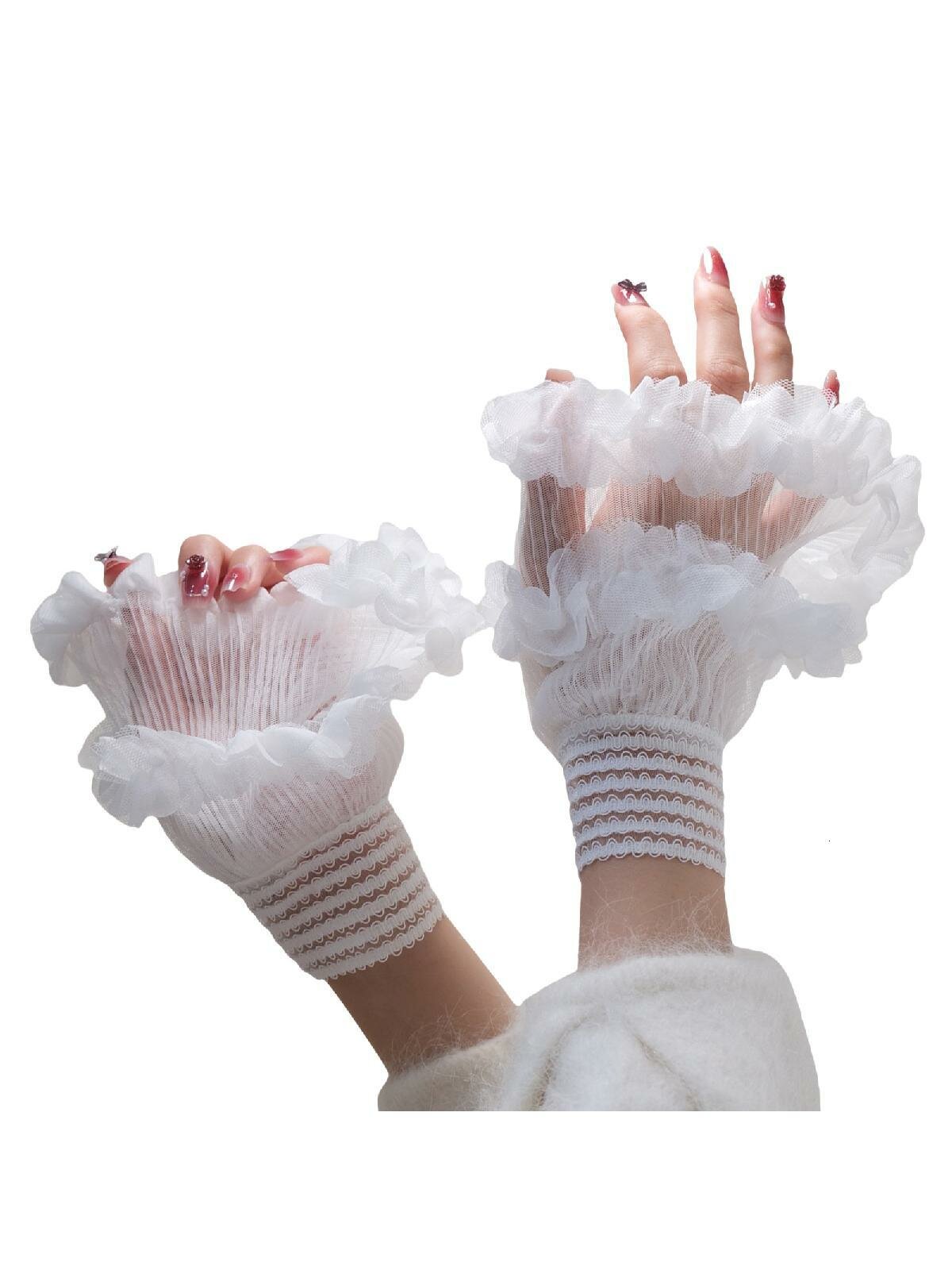 Отстегивающиеся рюшевые перчатки без пальцев, Белый