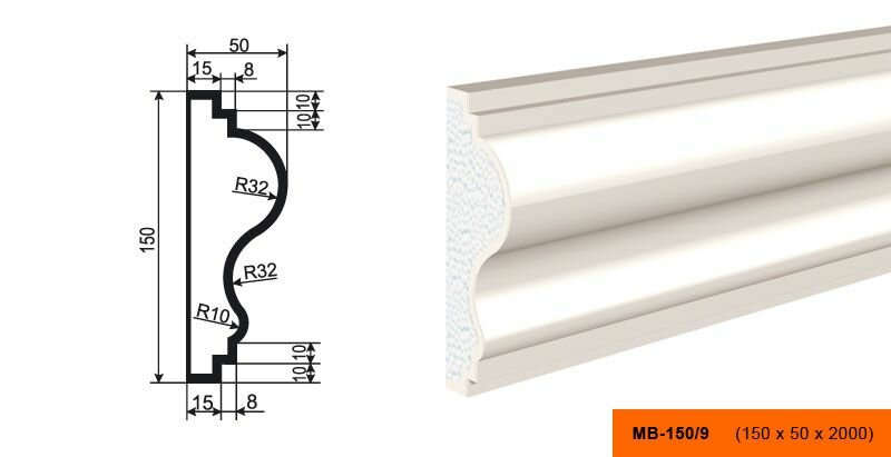 Фасадный Молдинг Lepninaplast MB-150/9 В150хШ50хД2000 мм / Лепнинапласт