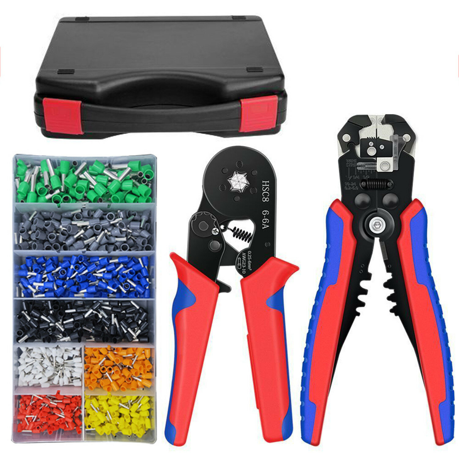 1 набор инструментов для обжима с 800 шт. разъемов для проводов, изолированные обжимные наконечники, металлические мини-обжимные клещи, электрические клеммы, инструменты для зачистки проводов, ручные клещи, набор обжимных клещей HSC8 6-6A