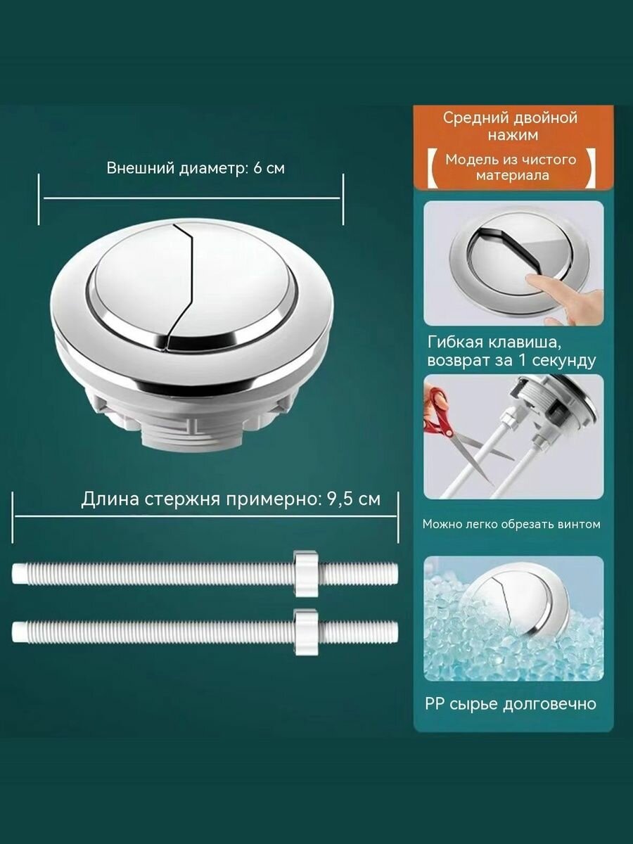 Кнопка слива туалетного бачка двойная (dual mode) диаметром 48 мм с наружным диаметром 60mm
