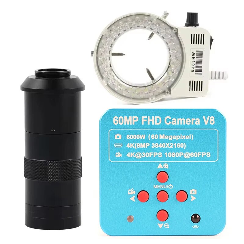 Eakins 60MP 4K HDMI USB Видеомикроскоп-камера 100X Lens LED Light