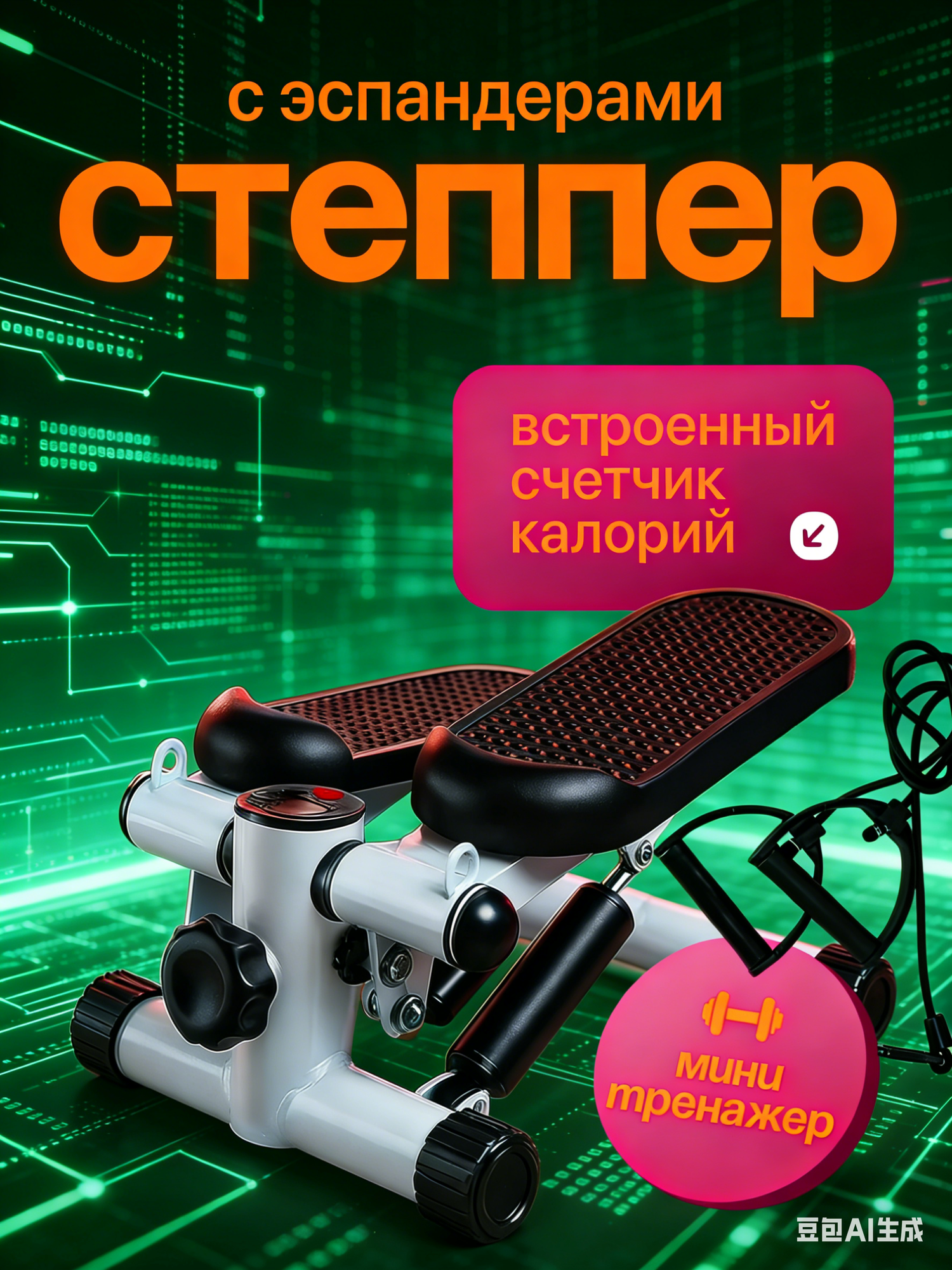 Степпер-тренажер для ног, бедер и ягодиц с эспандерами, максимальная нагрузка 200 кг