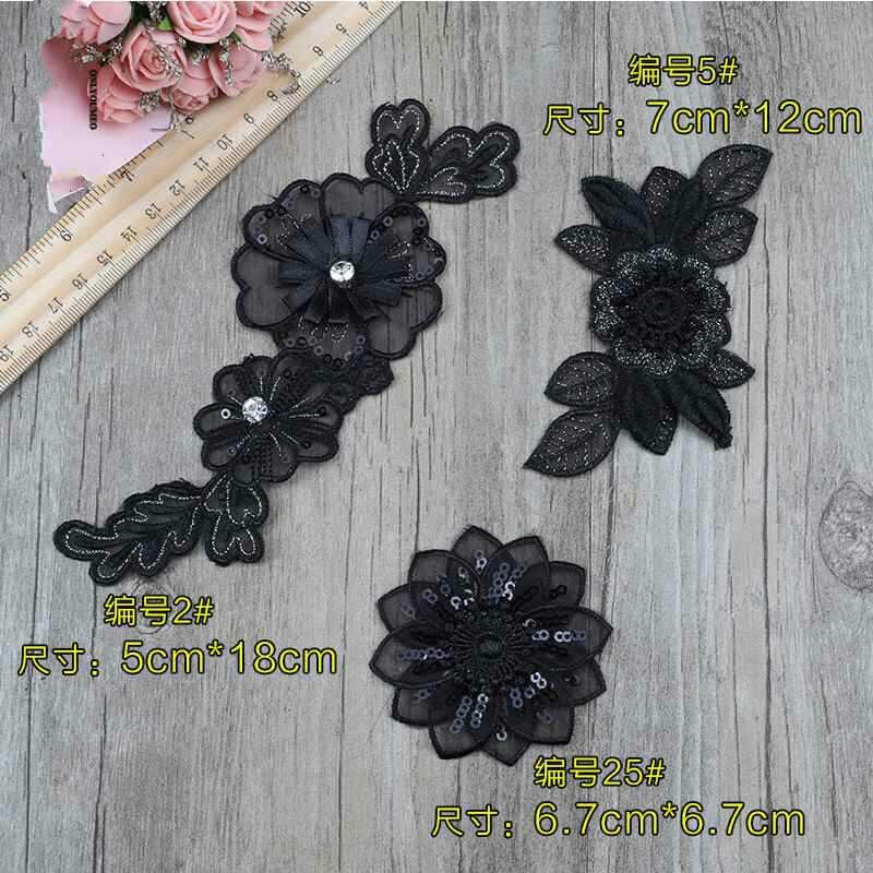 Черная кружевная вышивка, органза для декора одежды и брюк, цветочная нашивка, ремонт дырок на сетчатой юбке Lingzhi