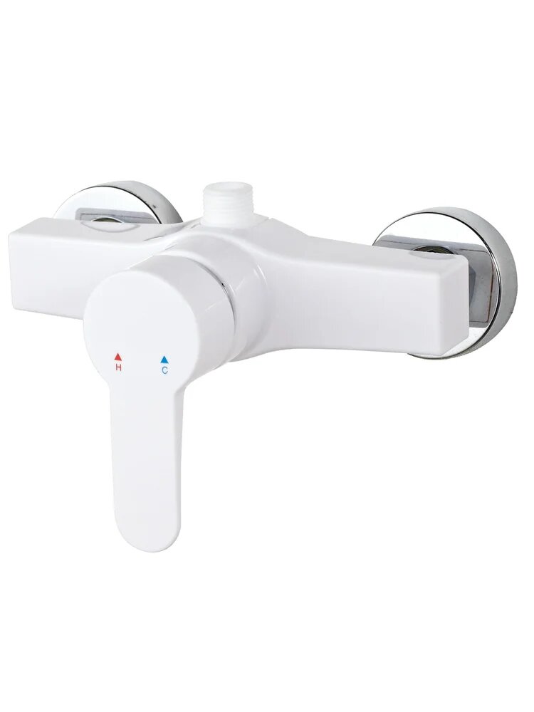 Смеситель для душа РМС PL5 PL5-003 белый, глянцевый, настенный, однорычажный, без лейки, смеситель для ванны с душем