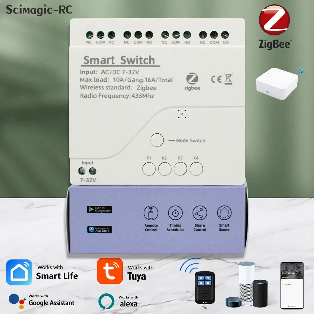 Zigbee Smart Switch 4 канала 12V 24V Zigbee Din Rail Модуль релейной платы