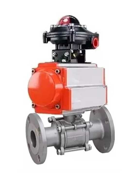 Кран шаровой DN.ru кшфпт 304.180 Ду65 Ру25 фланцевый, полнопроходной, трехсоставной, корпус - нержавеющая сталь 304, уплотнение - PTFE, с пневмоприводом DA-083 и БКВ LSB-510-02ExM12-250 (опрессовано)