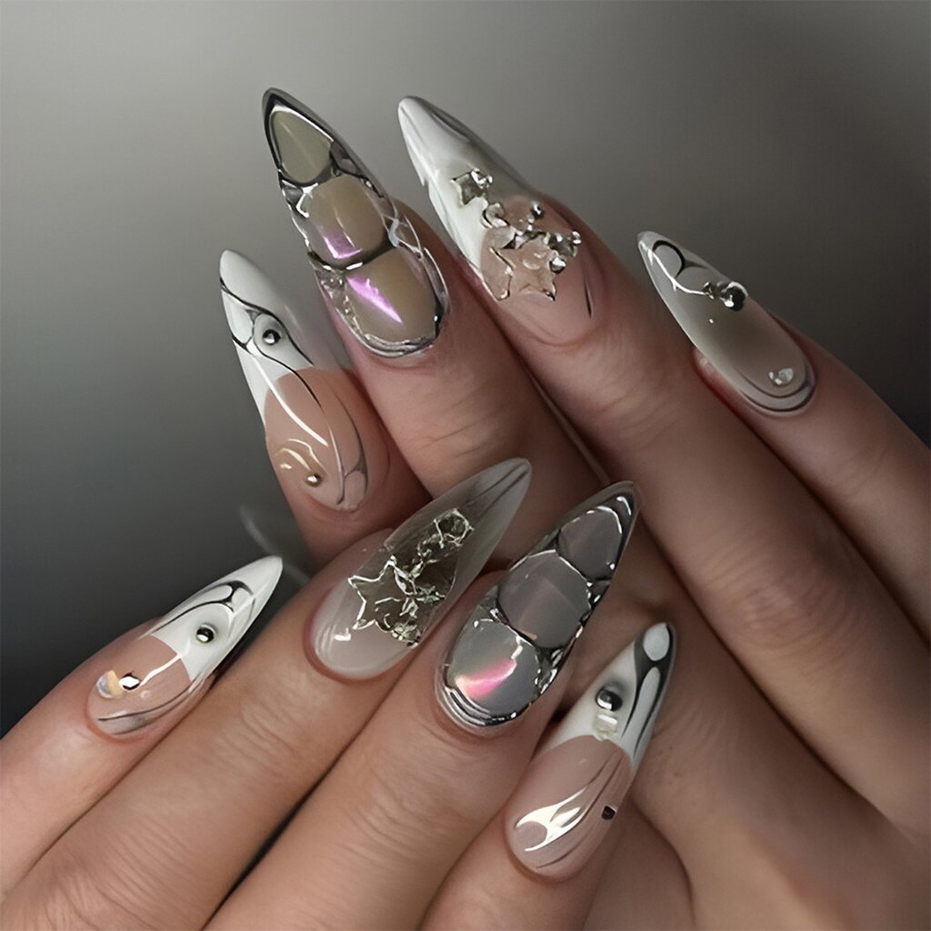 Коробка высококачественных носимых нейл-артов с бриллиантами и миндалем