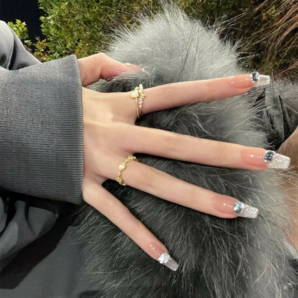 Стикер для ногтей с градиентными квадратными стразами бренд не указан размеры xs s m l разные стили