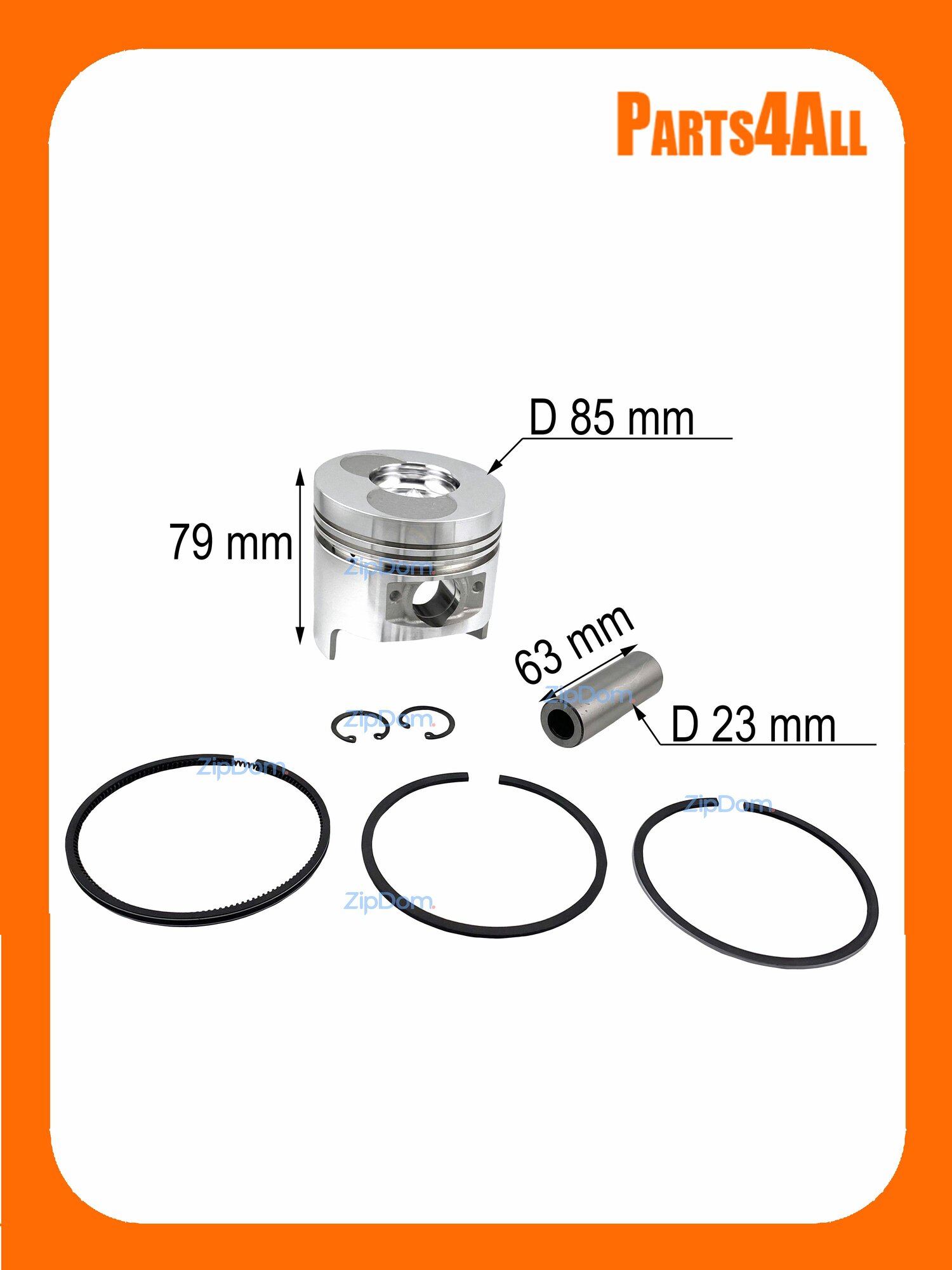Поршень в сборе для двигателя генератора 186F в сборе (поршень, кольца, скобы)