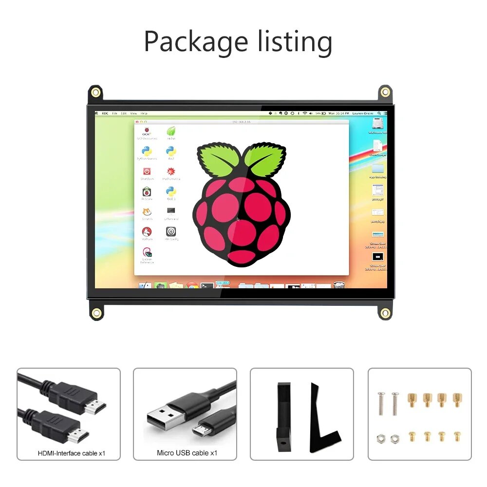 Wisecoco 7-дюймовый сенсорный монитор 1024x600 Raspberry Pi IPS Портативный мини-дисплей для Raspberry Pi 5 4 3 3B 3B+ Windows AIDA64