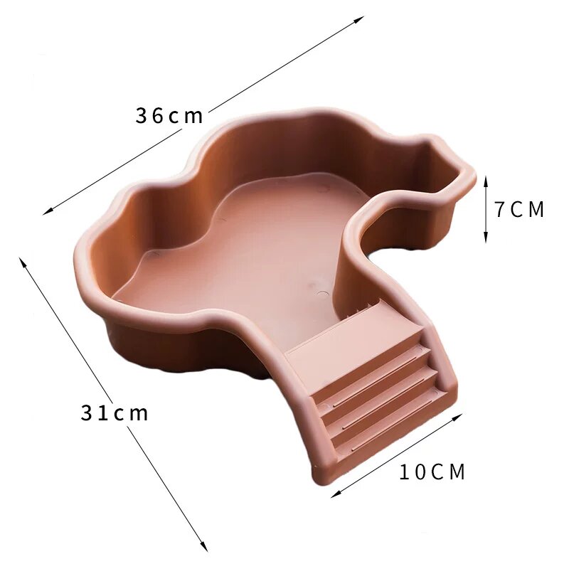 Бассейн для черепах с пластиковой лестницей, ландшафтный дизайн, специальный водный бассейн для черепах с желтым краем,