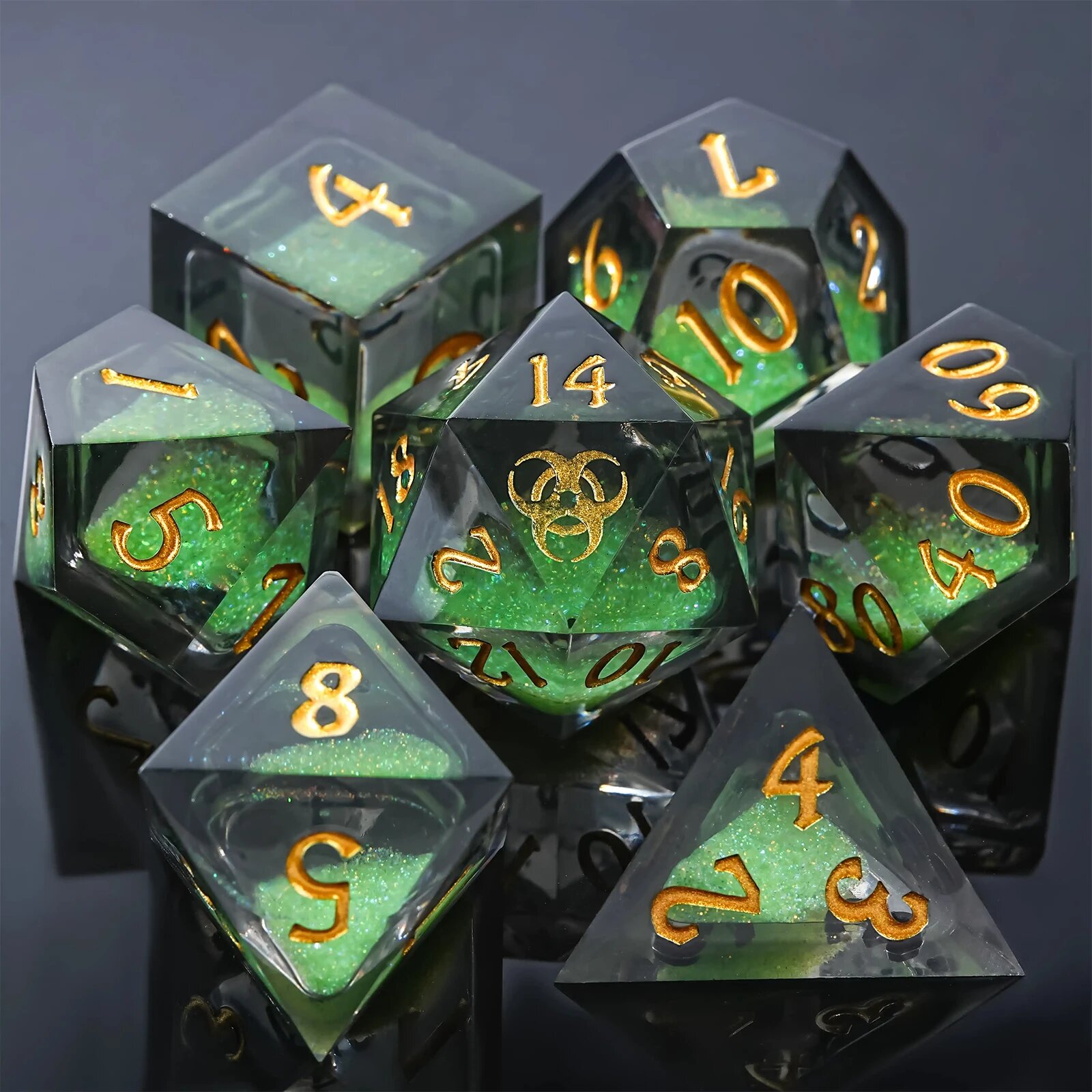 Набор кубиков DND 7 шт. красные полимерные Изумрудный, 7pcs golden word