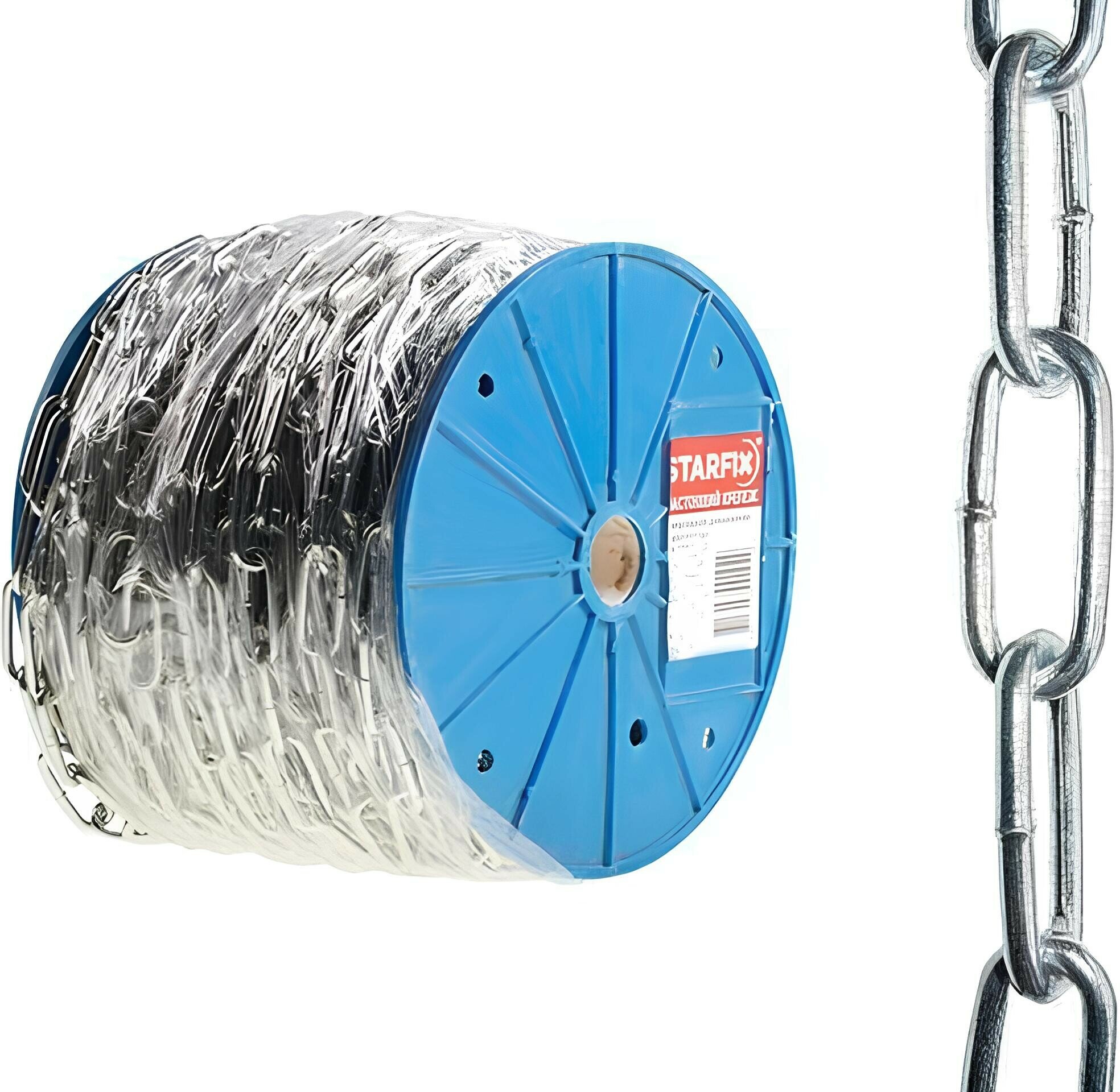 Цепь строительная сварная длиннозвенная М4 нержавеющая сталь А2 DIN 763 STARFIX бухта 25 м (SMP-34661-25)