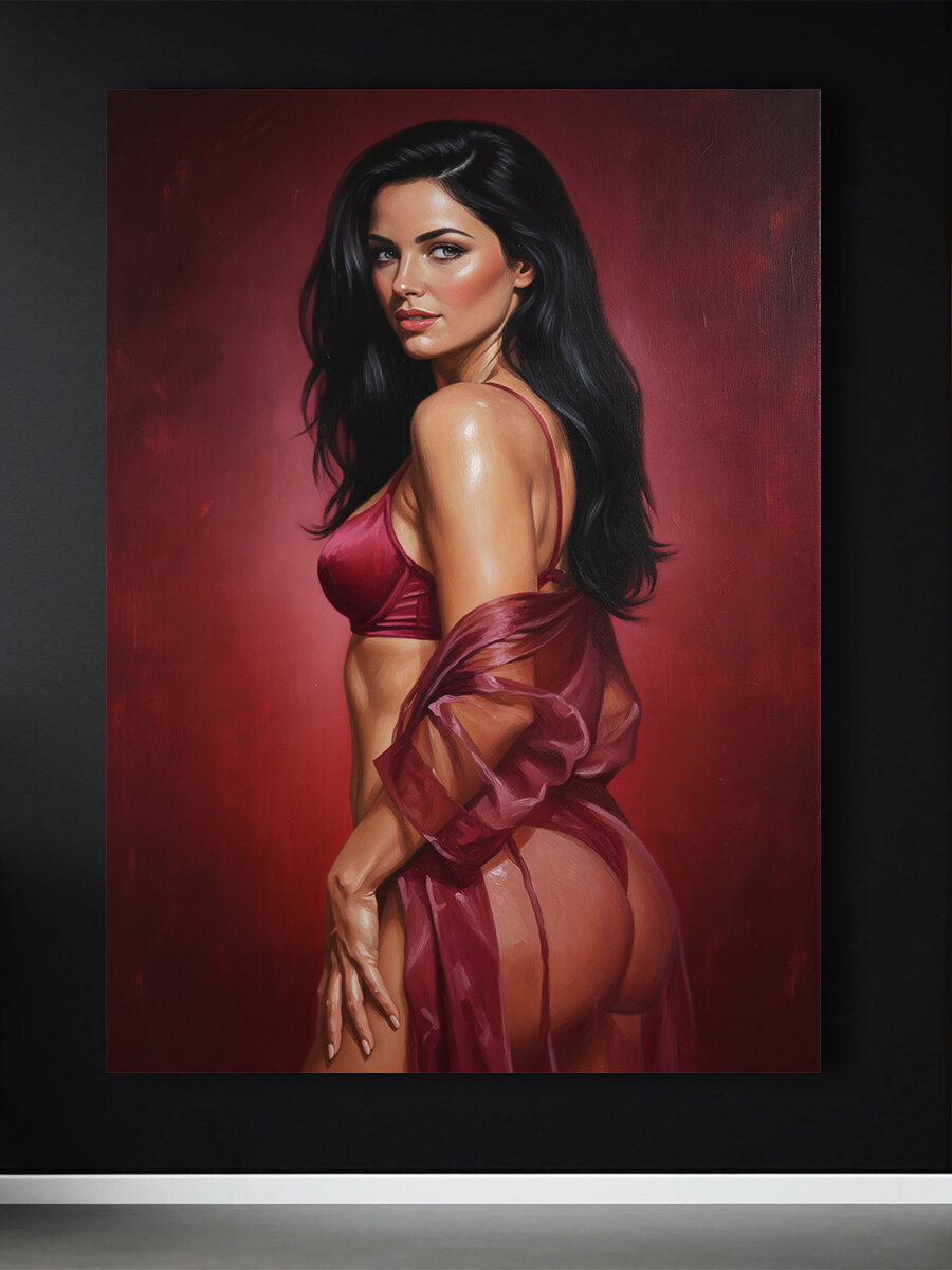 Картина интерьерная - "Стильные девушки в купальниках, бикини, яркий дизайнерский арт на стену в спальню для мужчины" , 40х60 см.