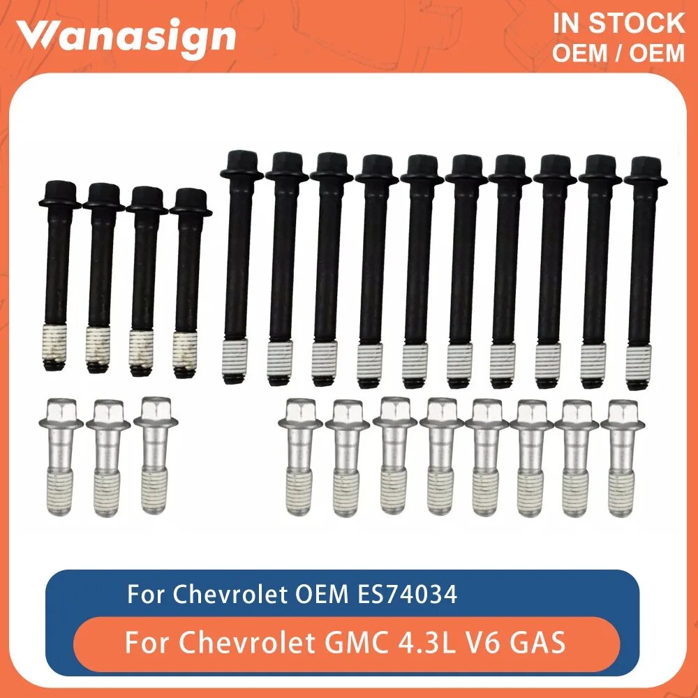 Комплект болтов головки двигателя подходит для Chevrolet C1500 G30 GMC Astro Sierra 1500 Sonora LU3 LT 4.3L 5.3L 5.7L V6 GAS ES74034