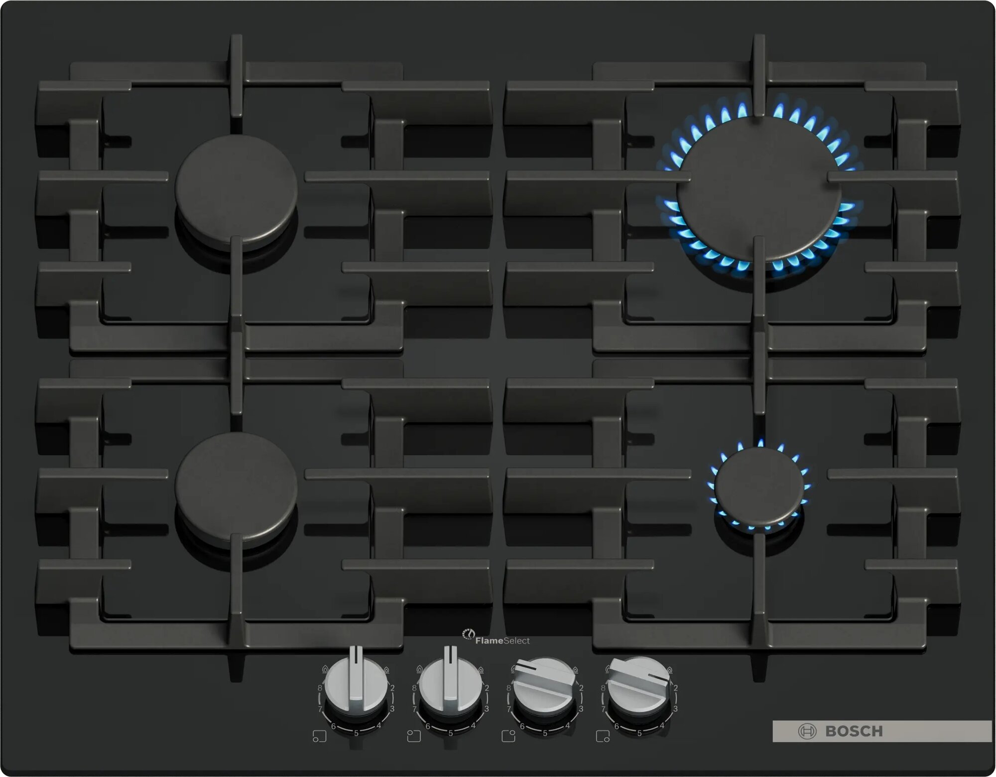 Газовая варочная панель Bosch 60 см, закаленное стекло, независимая, черная