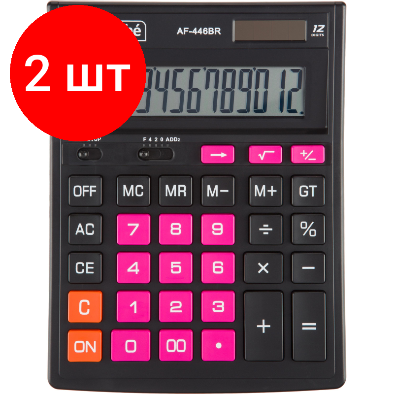 Комплект 2 штук, Калькулятор настольный полноразм Attache AF-446BR,12р, дв. п, ч/роз,203x153x48