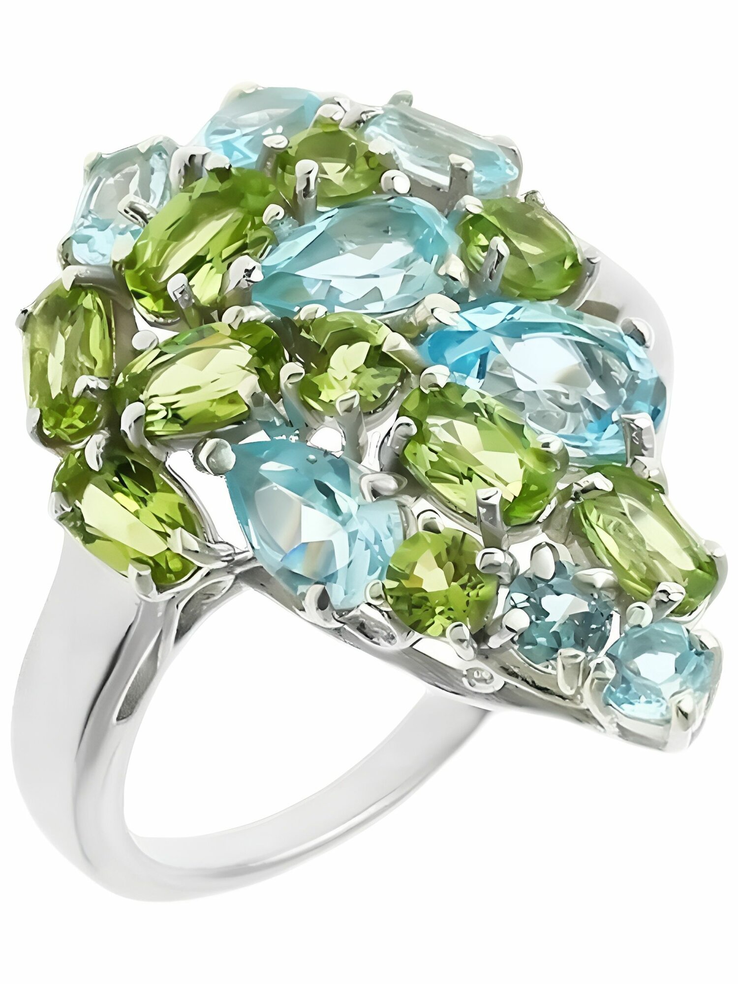 Кольцо тонкое, серебро, 925 проба, родирование, фианит, топаз