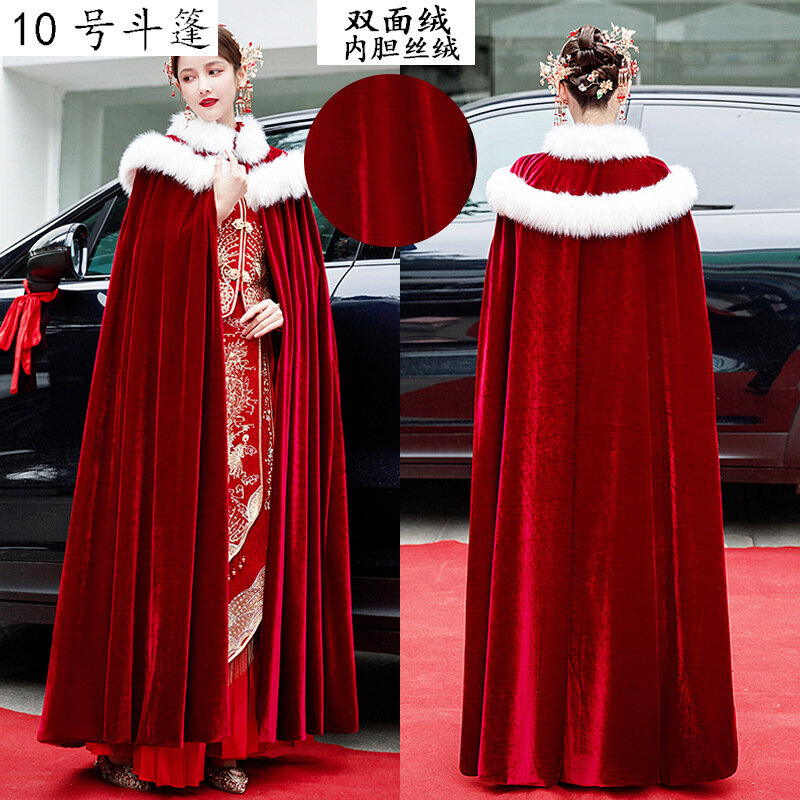 В наличии костюм Ханфу Сюхэ, утолщенный национальный стиль, красный китайский стиль, накидка с меховым воротником, свадебный шаль для невесты, зимний теплый
