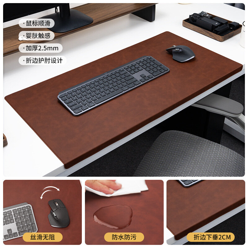 Коврик для стола с подлокотником, складной край, кожа с узором Crazy Horse, большой коврик для мыши, офисный коврик для стола, коврик с подвесным краем и пряжкой