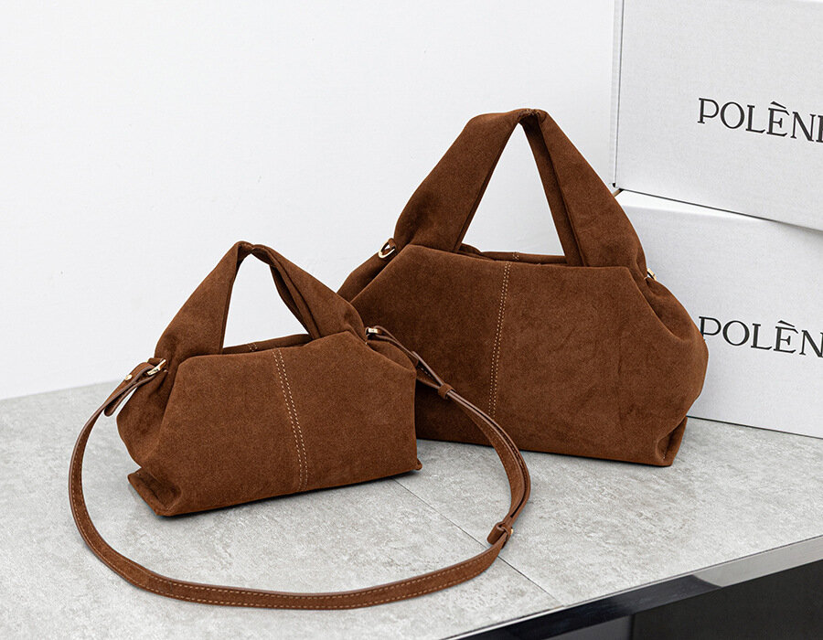 Французская нишевая сумка из замши Polene, из натуральной кожи, одно плечо, кроссбоди, винтажная, универсальная, сумка для обеда, женская сумка