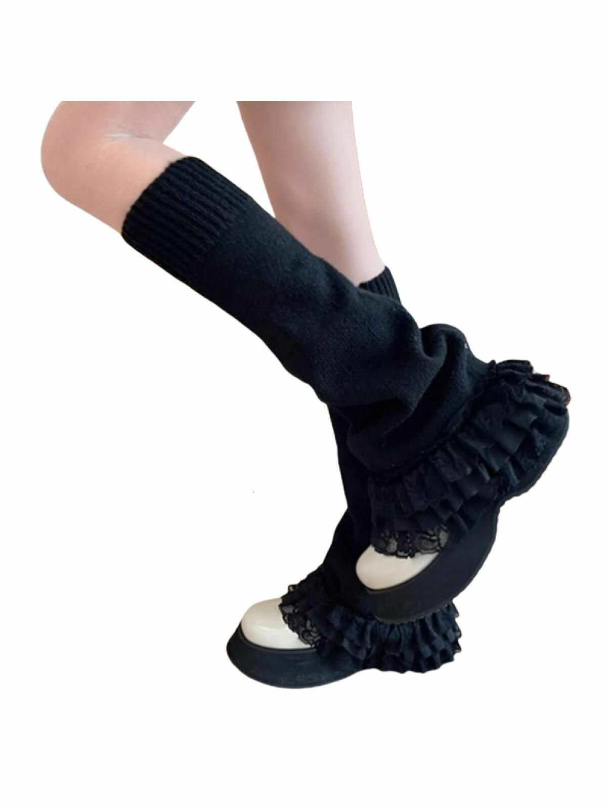 Вязаные гетры с рюшами, Черный