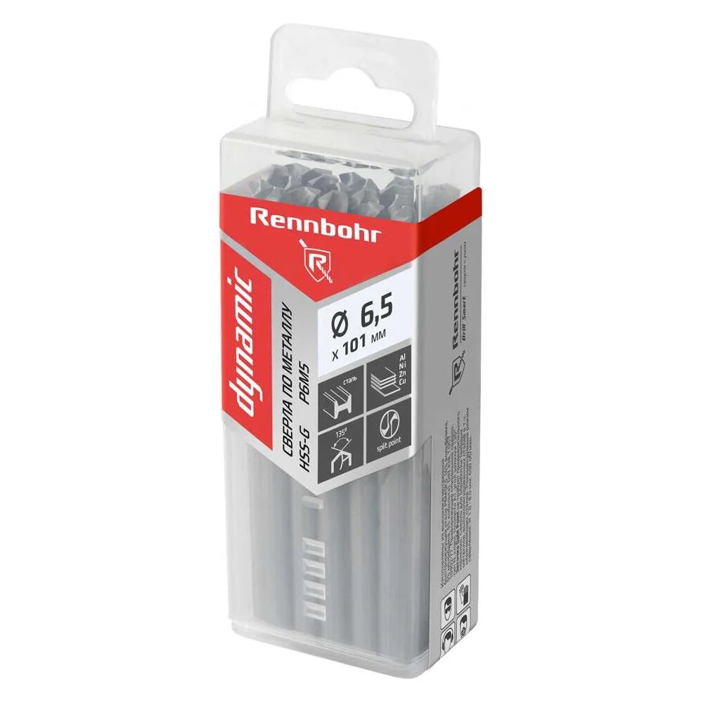 Сверло по металлу RENNBOHR DYNAMIC PROM 6.5x101 мм, HSS-G, P6M5, 20 шт/уп 666065
